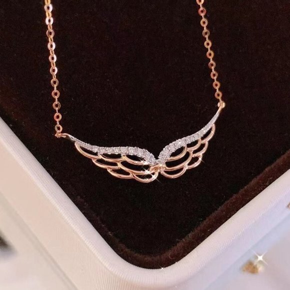 Jewelry | Angel Wing Micro Pave Rose Gold Hollow Charm Fashion Necklace ...